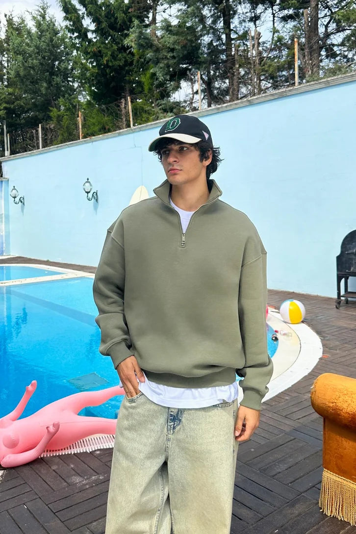 Army Green Quarter-zip sweater – COMFO